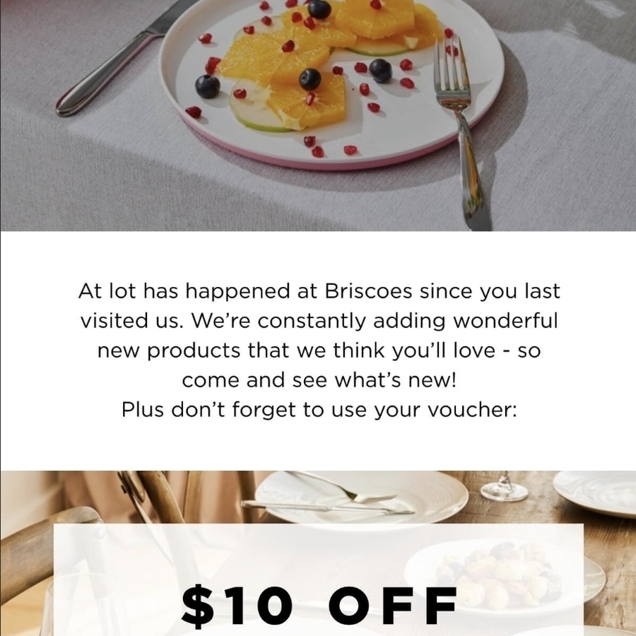 $10 off $50 Minimum Spend (Excludes Gift Vouchers) @ Briscoes (Email ...