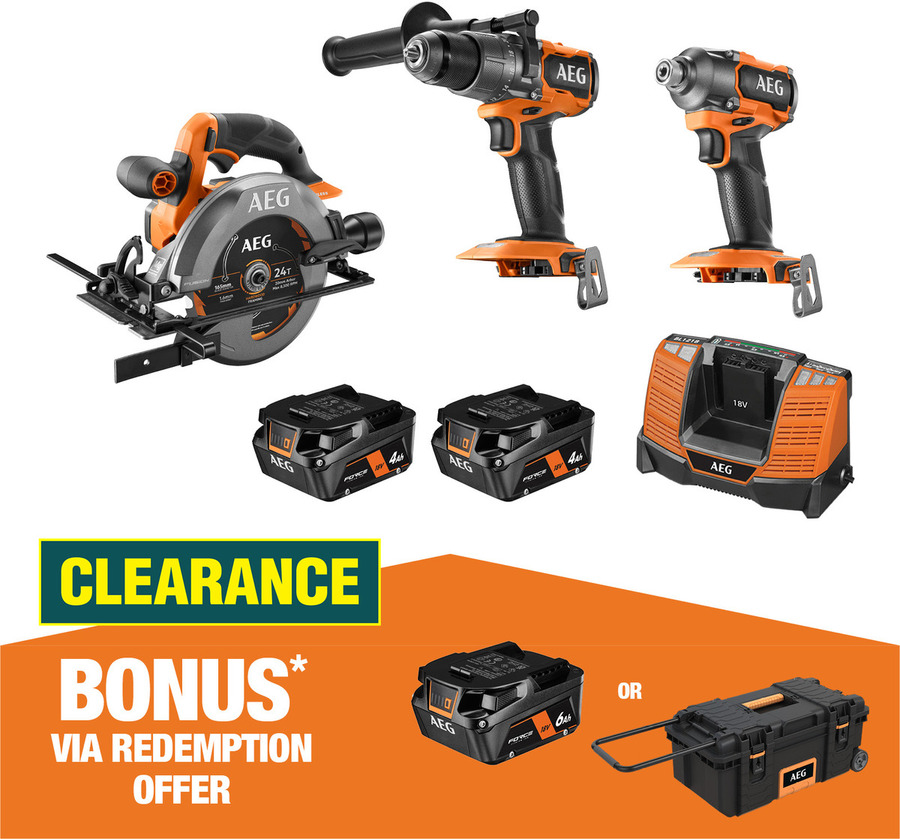 AEG 18V 4.0Ah 3 Piece Fusion Brushless Force Kit (+ Bonus 6.0Ah Battery ...