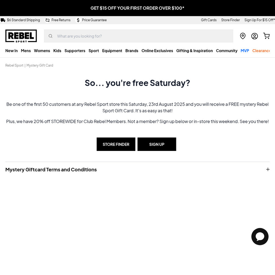 Free Mystery Rebel Sport Gift Card Saturday, 23rd August 2025 (Limit 1 ...