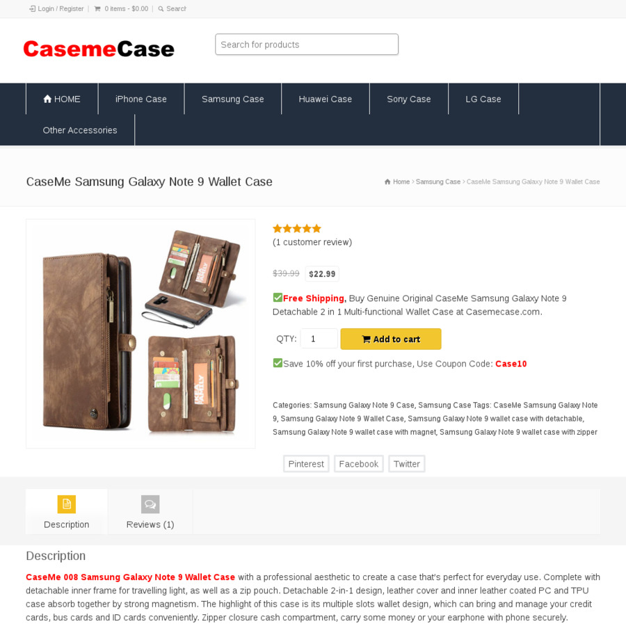 Samsung Galaxy Note 9 Detachable 2-in-1 Wallet Case USD $22.99 (~$34 ...