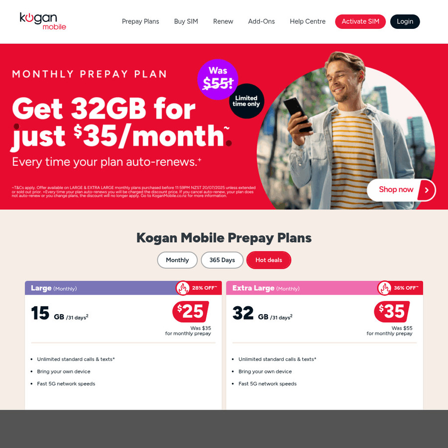 28% off Large Prepay Plan (15GB/M for $25/M), 36% off Extra Large Prepay Plan (32GB/M for $35/M ...