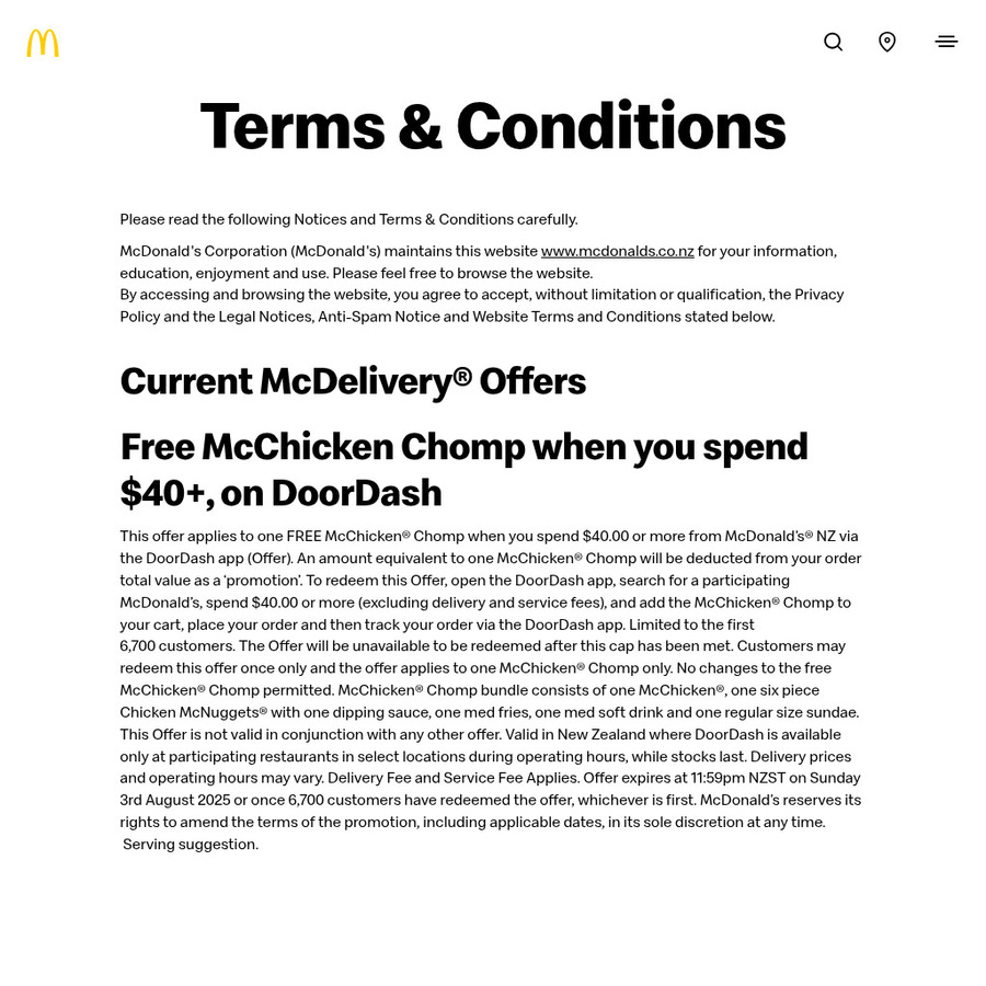 Free McChicken Chomp (Normally $22) with $18 Spend (+ Delivery and Fees ...