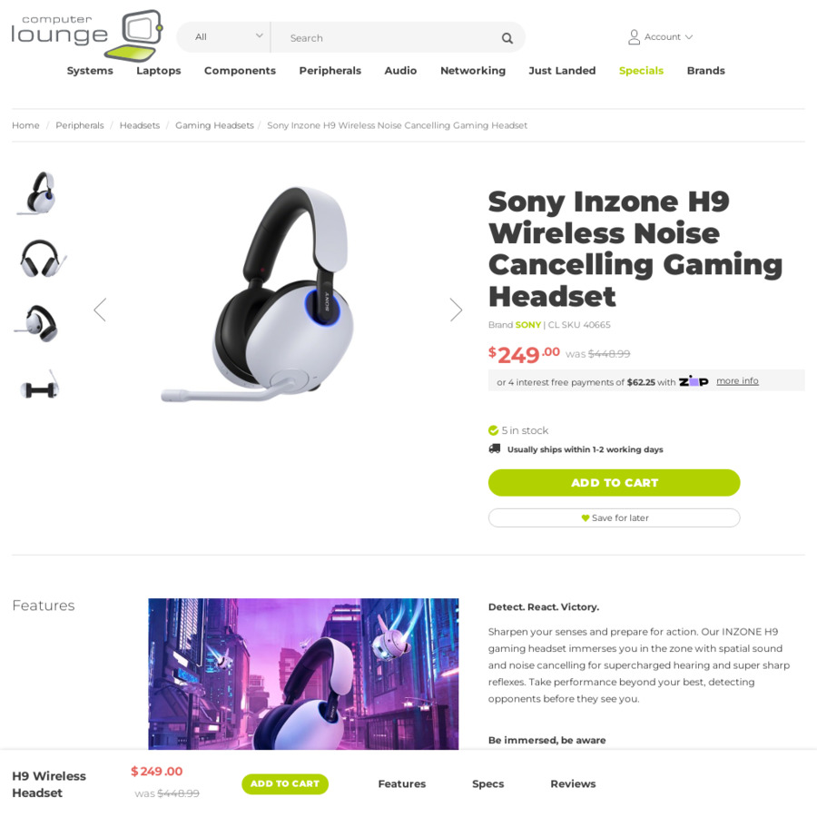 Sony Inzone H9 Wireless Noise Cancelling Gaming Headset $249 + Shipping ...