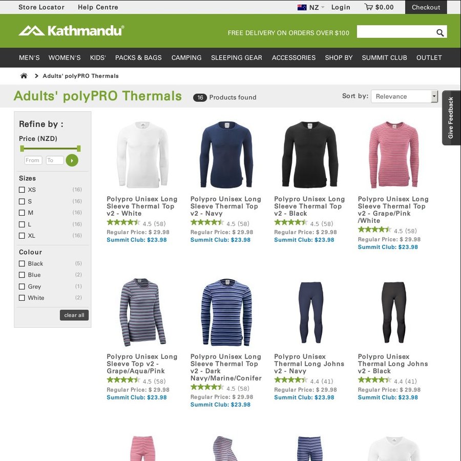 Polypro Thermal Base Layers $9.95 (Was $29.95) @ Kathmandu - ChoiceCheapies