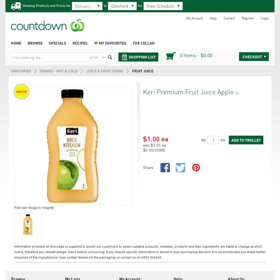 Keri Premium Apple Juice 1L - $1 @ Countdown - ChoiceCheapies