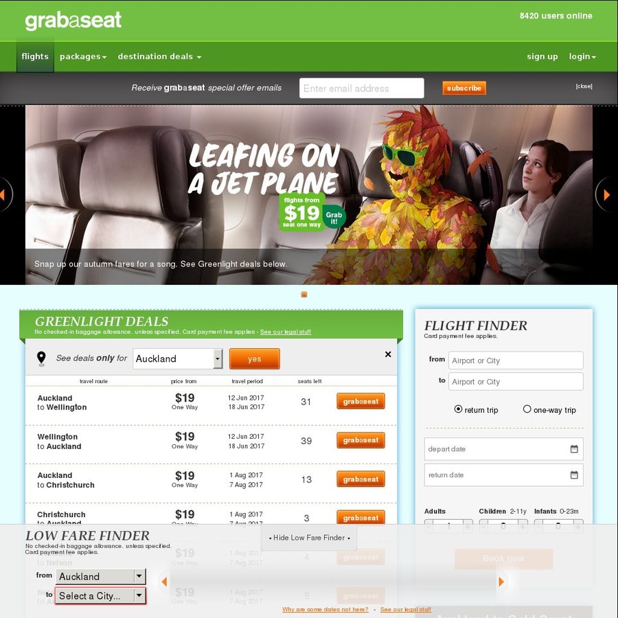 Grabaseat Leafing on a Jet Plane Sale: AKL - WLG, AKL - CHC, WLG - ZQN ...