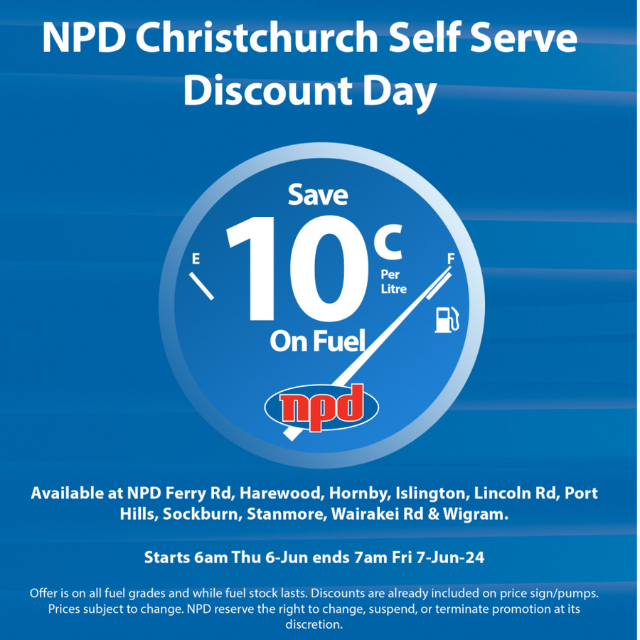 $0.10 off Per Litre (All Grades) @ NPD (Select Christchurch Locations ...