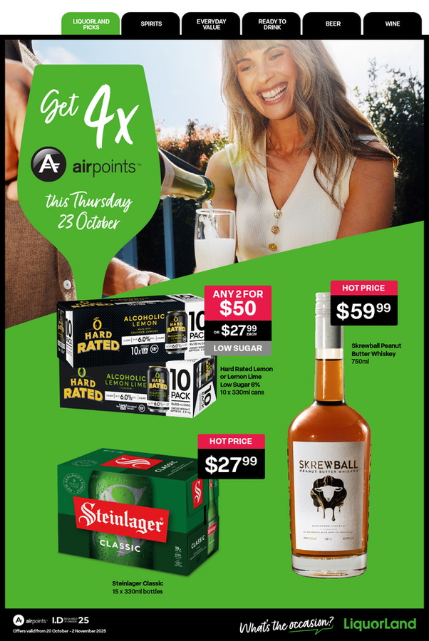 Earn 4x Airpoints with $25 Spend @ Liquorland (Instore & Online ...