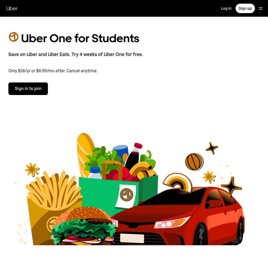 Uber One $36/Year ($3/Month) for Verified Students @ Uber Eats - ChoiceCheapies