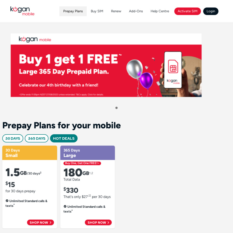 Large 15GB 365 Days Prepay Plan $165 (for Members That Are Already on The Large Plan) @ Kogan ...