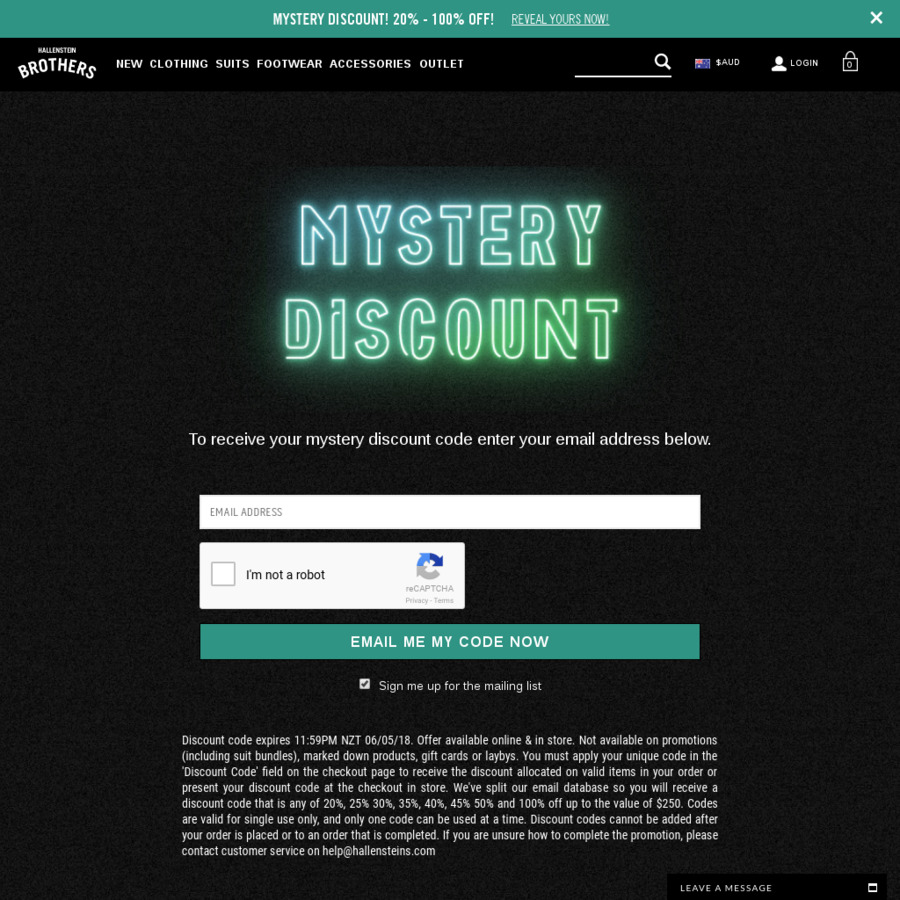 Mystery Discount 20-100% off @ Halleinstein Brothers - ChoiceCheapies