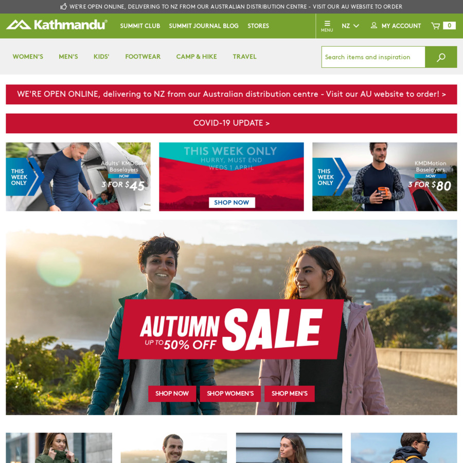 Up to 50% off + Free Delivery (No Minimum Spend) @ Kathmandu ...