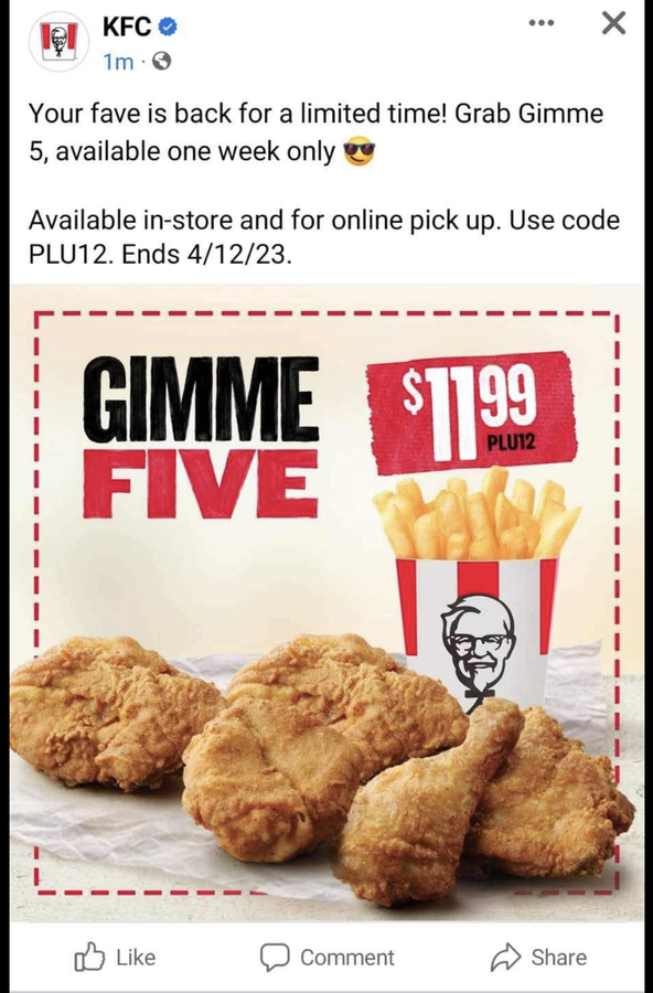 5 Pieces of Chicken + Regular Chips $11.99 @ KFC - ChoiceCheapies