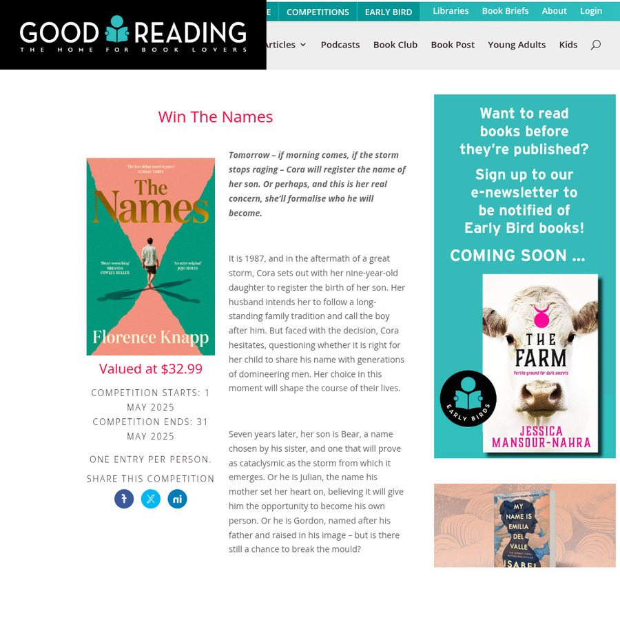 Win a copy of The Names from Good Reading Magazine - ChoiceCheapies ...