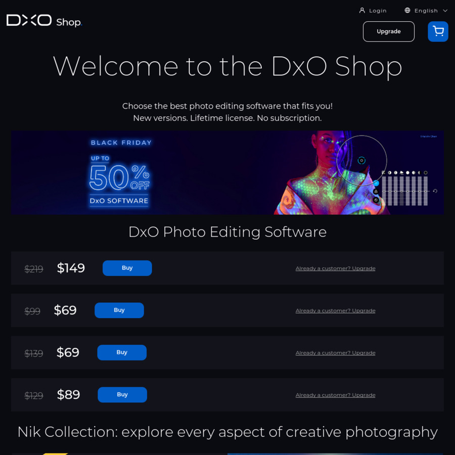 PhotoLab 6 Elite US$149 (Was $219), ViewPoint 4 US$69, FilmPack 6 US$69, PureRAW 2 US$89, Nik ...