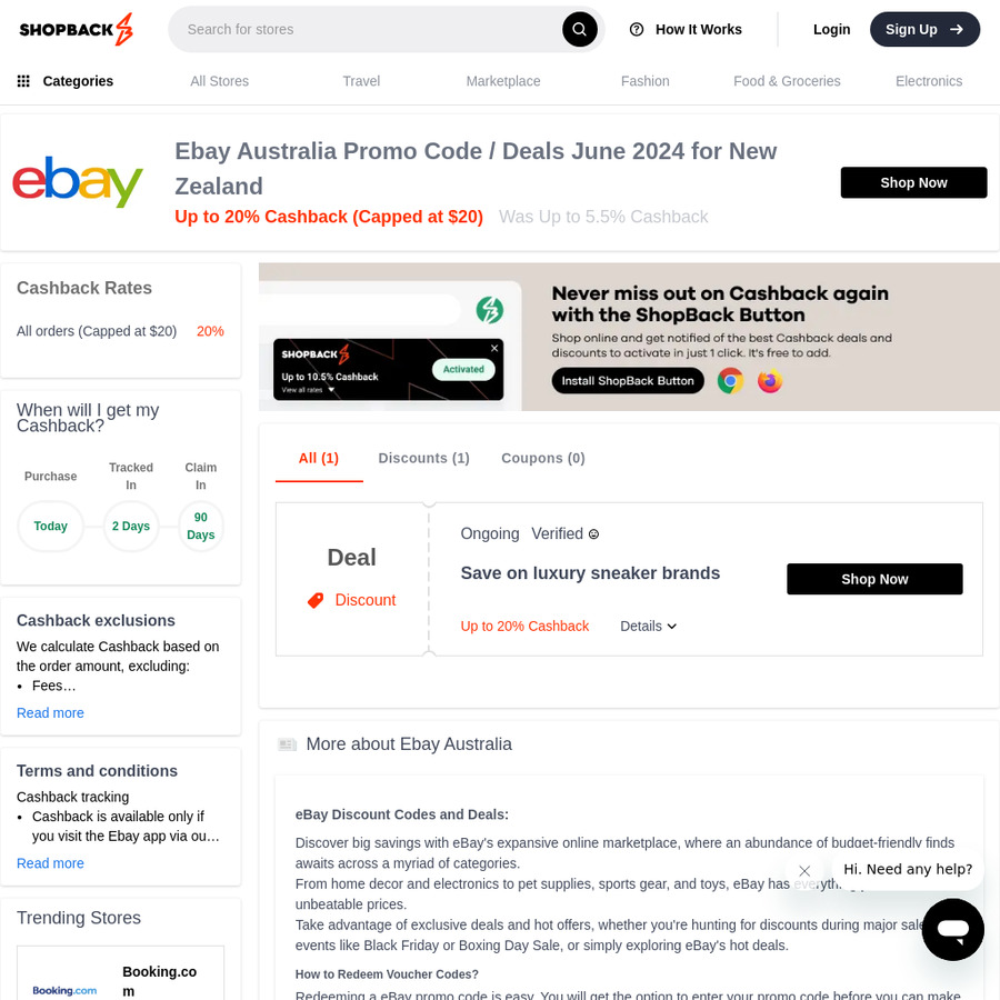 eBay: 20% Cashback (Capped at $20) @ ShopBack NZ - ChoiceCheapies