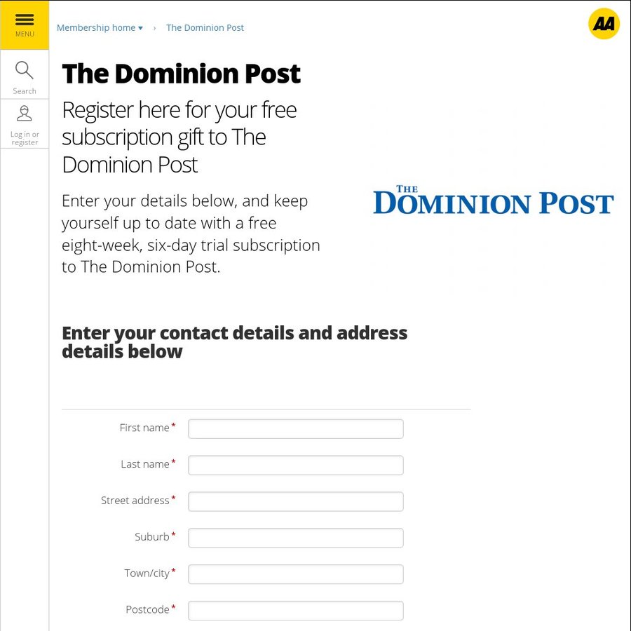 Free Eight-Week, Six-Day Trial Subscription to The Dominion Post for AA ...