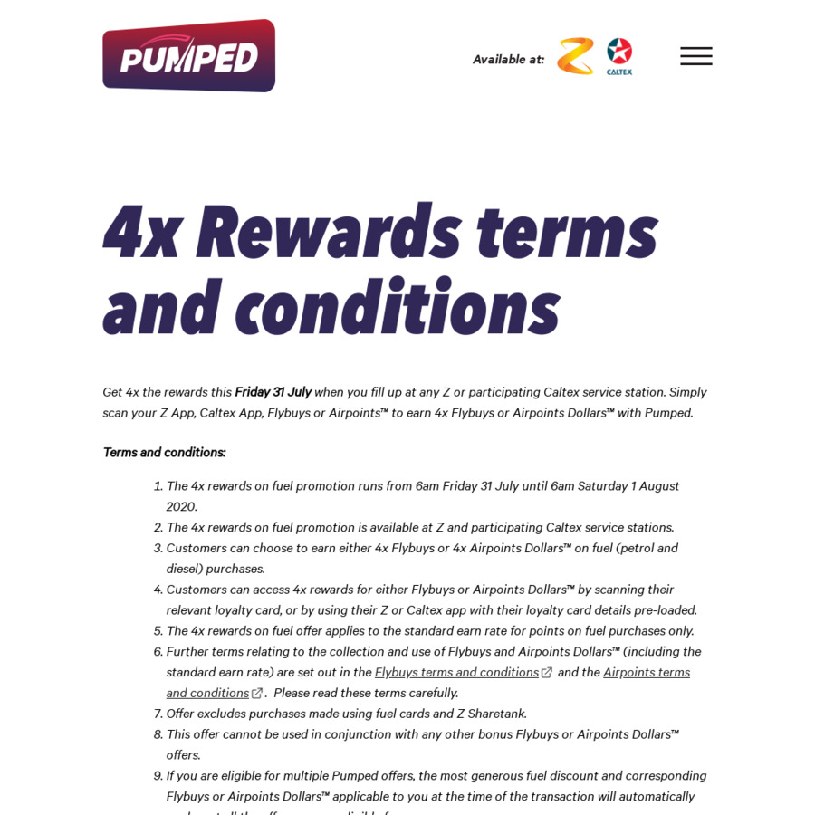 Earn 4x Flybuys or 4x Airpoints Dollars with Z Pumped Fuel Purchases ...