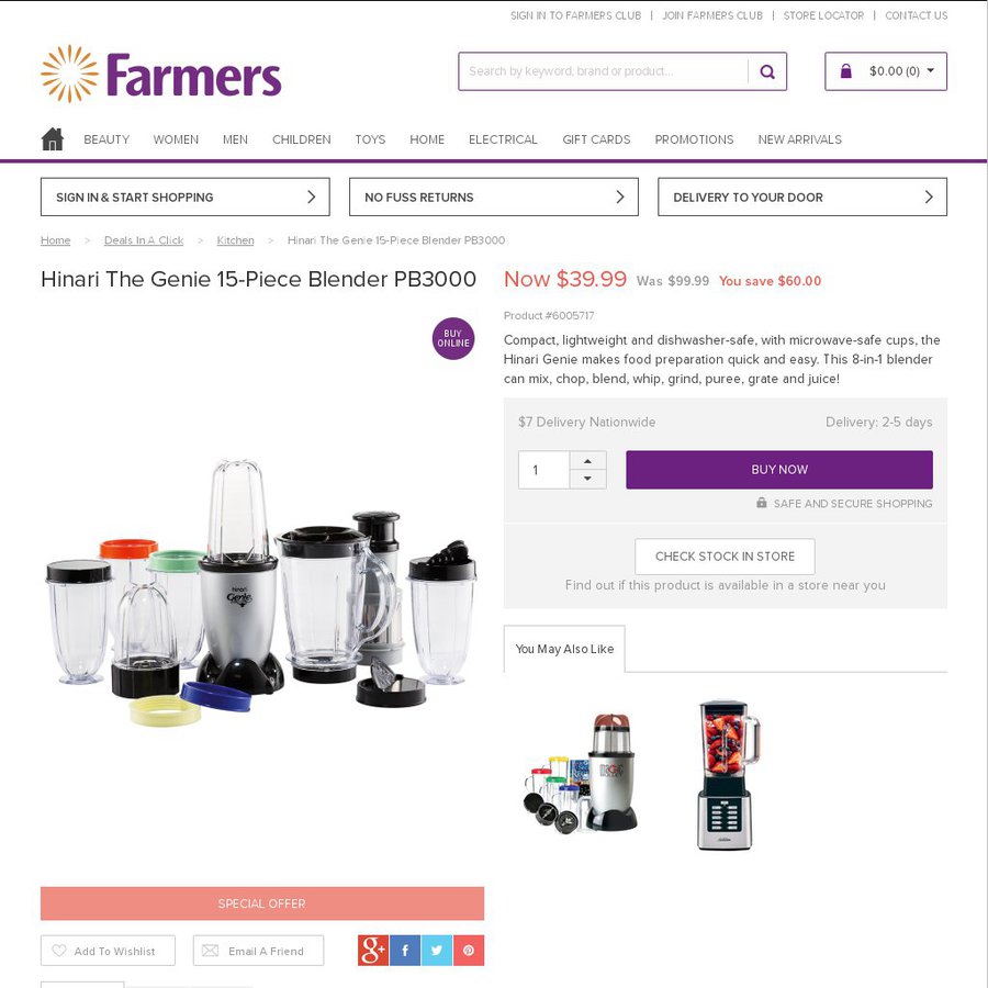 Hinari The Genie 15-Piece Blender $39.99 @Farmers - ChoiceCheapies