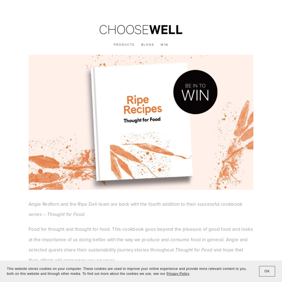 Win a copy of Ripe Deli: Thought for Food (cookbook) @ Choose Well ...