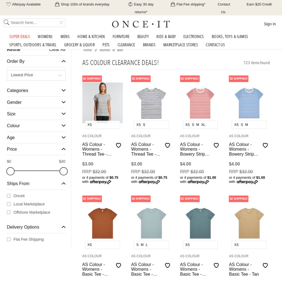 AS Colour Clothing from $3 + $2 Shipping @ Onceit - ChoiceCheapies