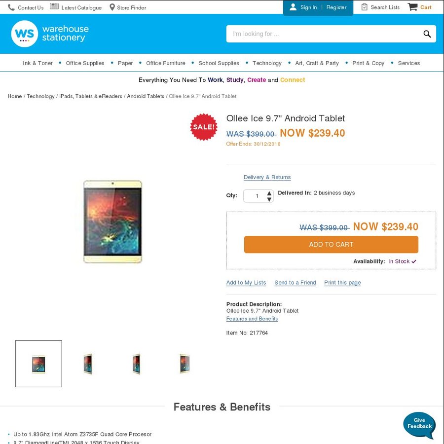 Ollee Ice 9.7" Android Tablet for $239.40 at Warehouse Stationery ...