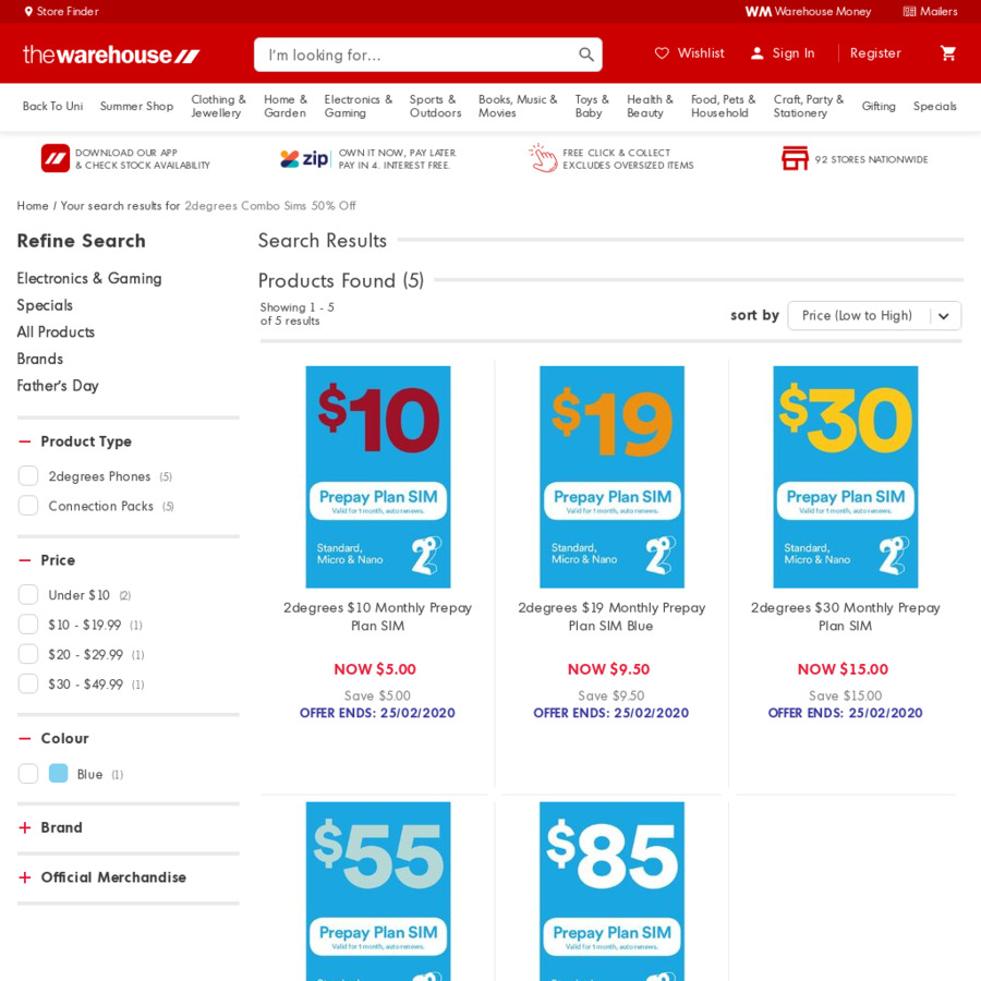 2 Degrees SIM Cards 50% off @ The Warehouse - ChoiceCheapies