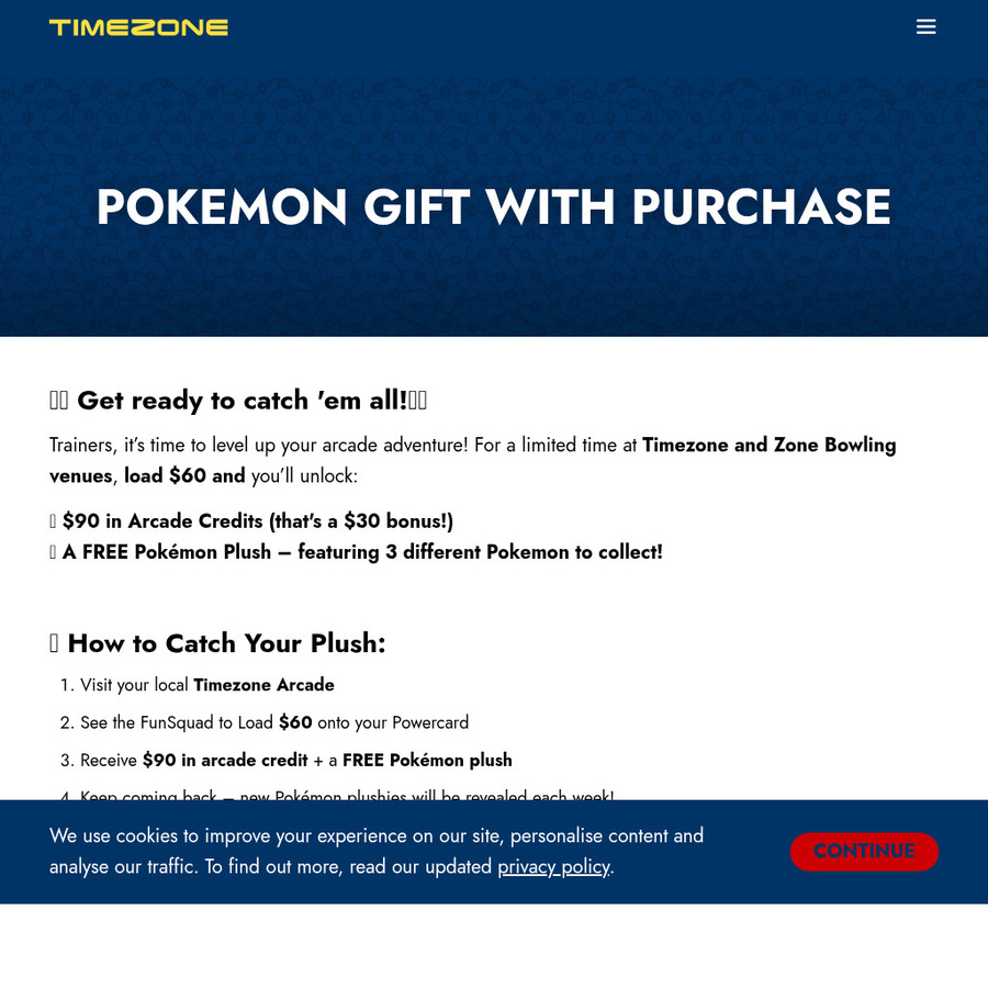Load $60 for $90 Arcade Credit and a Pokémon Plush Toy Each Week @ Timezone - ChoiceCheapies