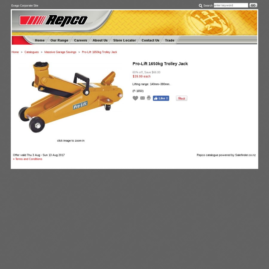 Pro-Lift 1650KG Trolley Jack $40 (60% OFF) @ Repco - ChoiceCheapies