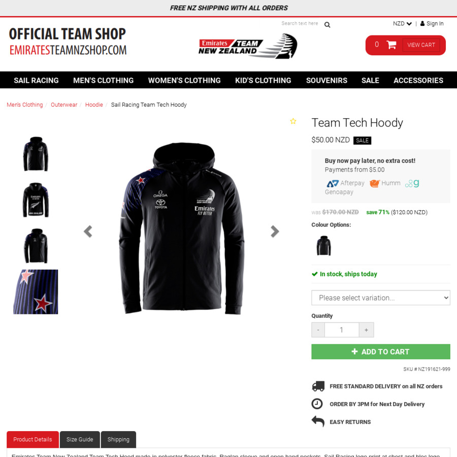 Up to 70% off Team NZ Merchandise (Team Tech Hoody $50, Vest $45 ...