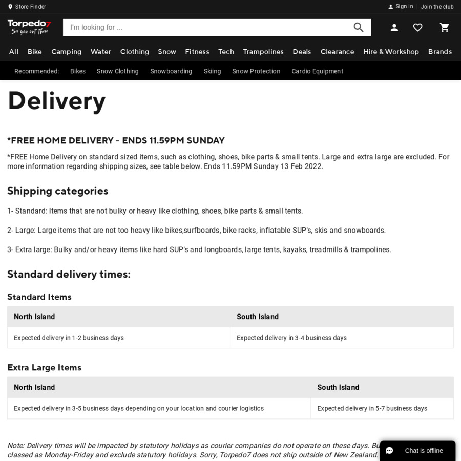 Free Home Delivery (Standard Sized Items Only) @ Torpedo7 - ChoiceCheapies
