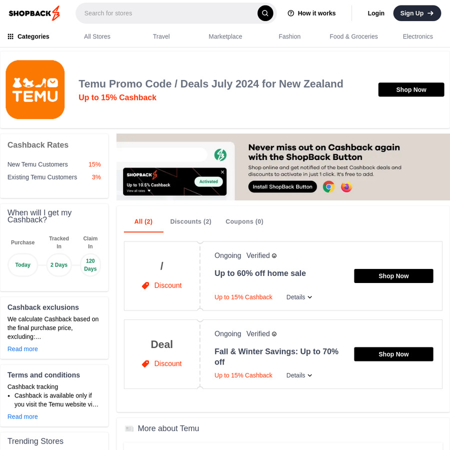 TEMU: 100% Cashback for New Users, 40% Existing Users @ ShopBack NZ - ChoiceCheapies