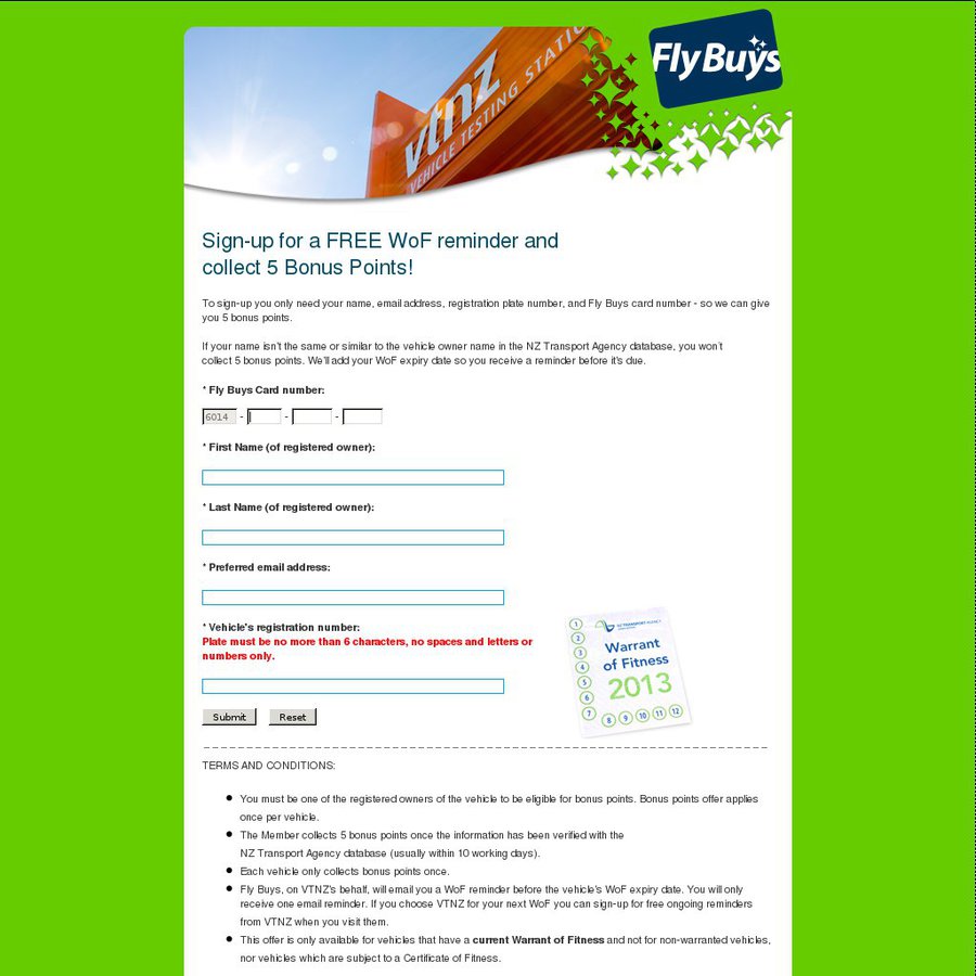 Sign up to VTNZ WOF Reminders & Receive 5 Free Flybuys Points ...