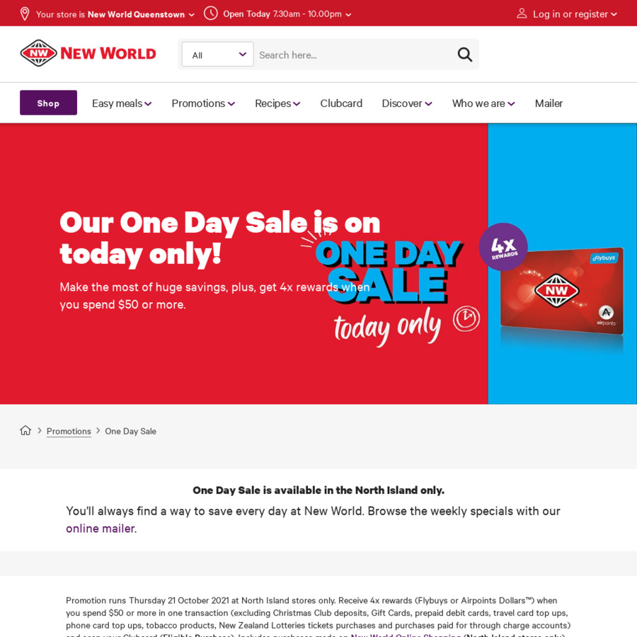 Spend $50 & Earn 4x Flybuys or Airpoints @ New World (North Island ...