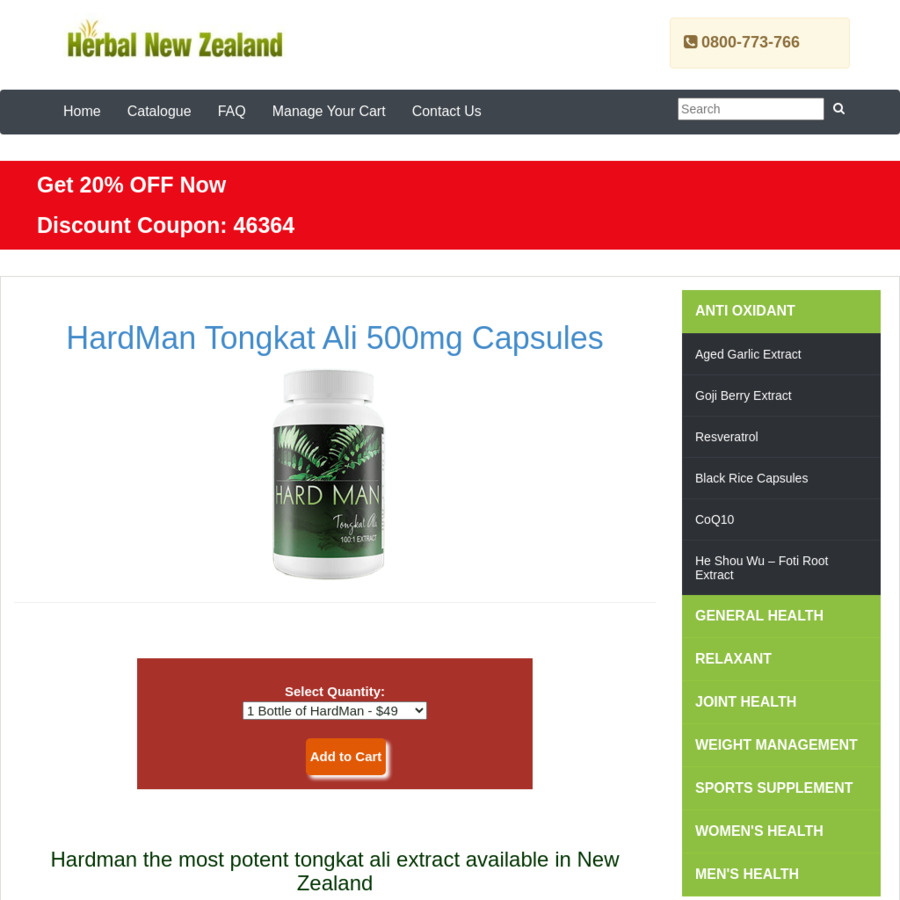 20% off HardMan Tongkat Ali 500mg 60 Capsules - $45.20 + $6 Shipping ...