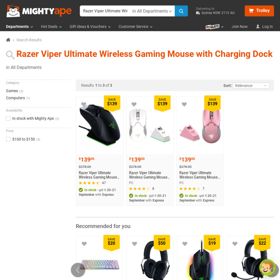 Razer Viper Ultimate Wireless Gaming Mouse with Charging Dock $139 ...