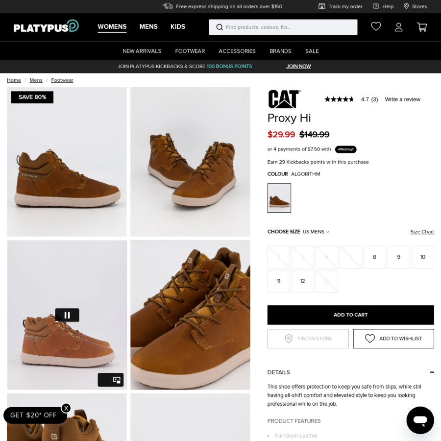 CAT Proxy Hi Men's Leather Casual Boot (US 8-12, Algorithm/Brown) $29. ...