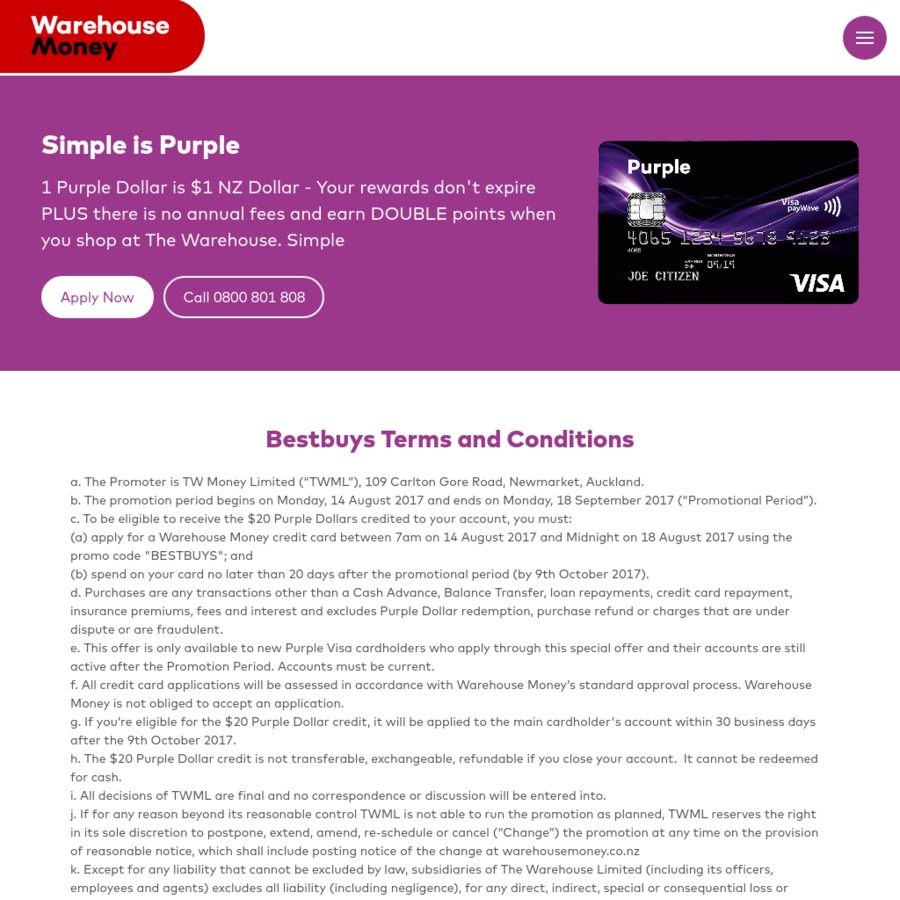 20 Free Purple Dollars with a New Purple Visa Card - ChoiceCheapies