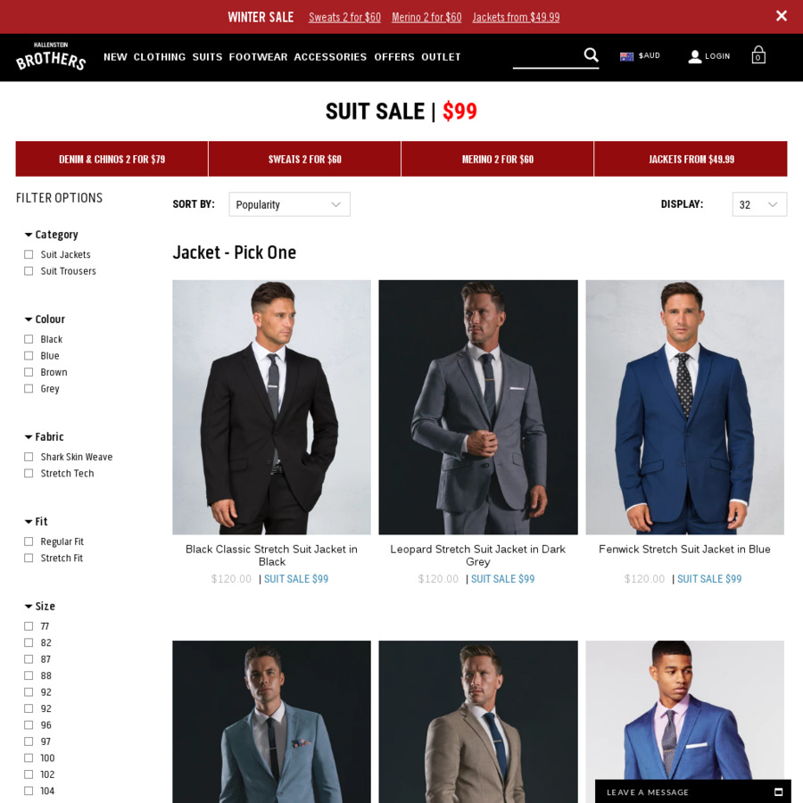 Suit for $99 (Jacket and Pants) @ Hallensteins - ChoiceCheapies