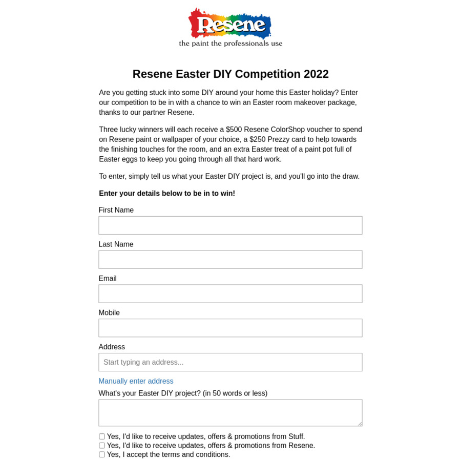 Win a $500 Resene ColorShop Voucher, $250 Prezzy Card & Paint Pot Full ...