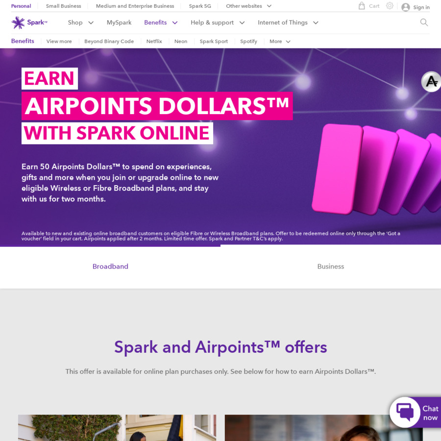 50 Bonus Airpoints Dollars When You Join or Change Broadband Plan @ Spark - ChoiceCheapies