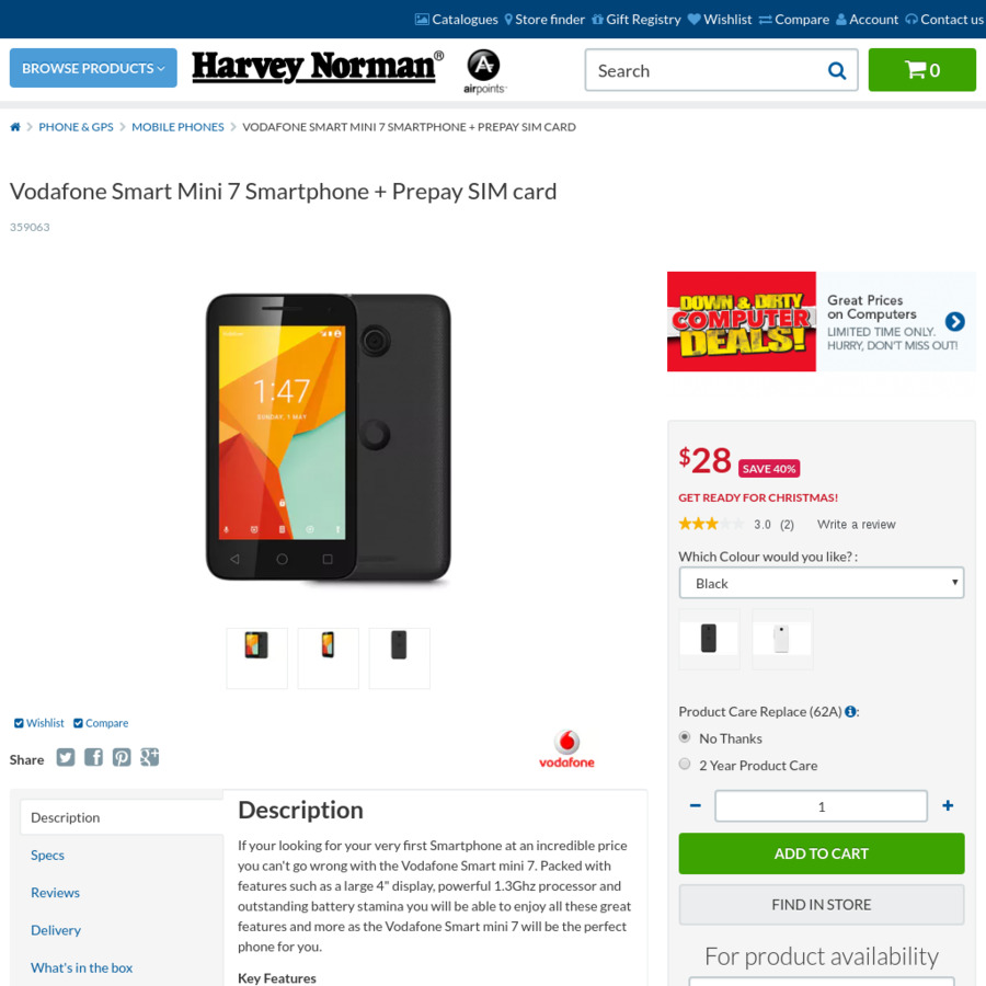 $28 Vodafone Smart Mini 7 @ Harvey Norman - ChoiceCheapies