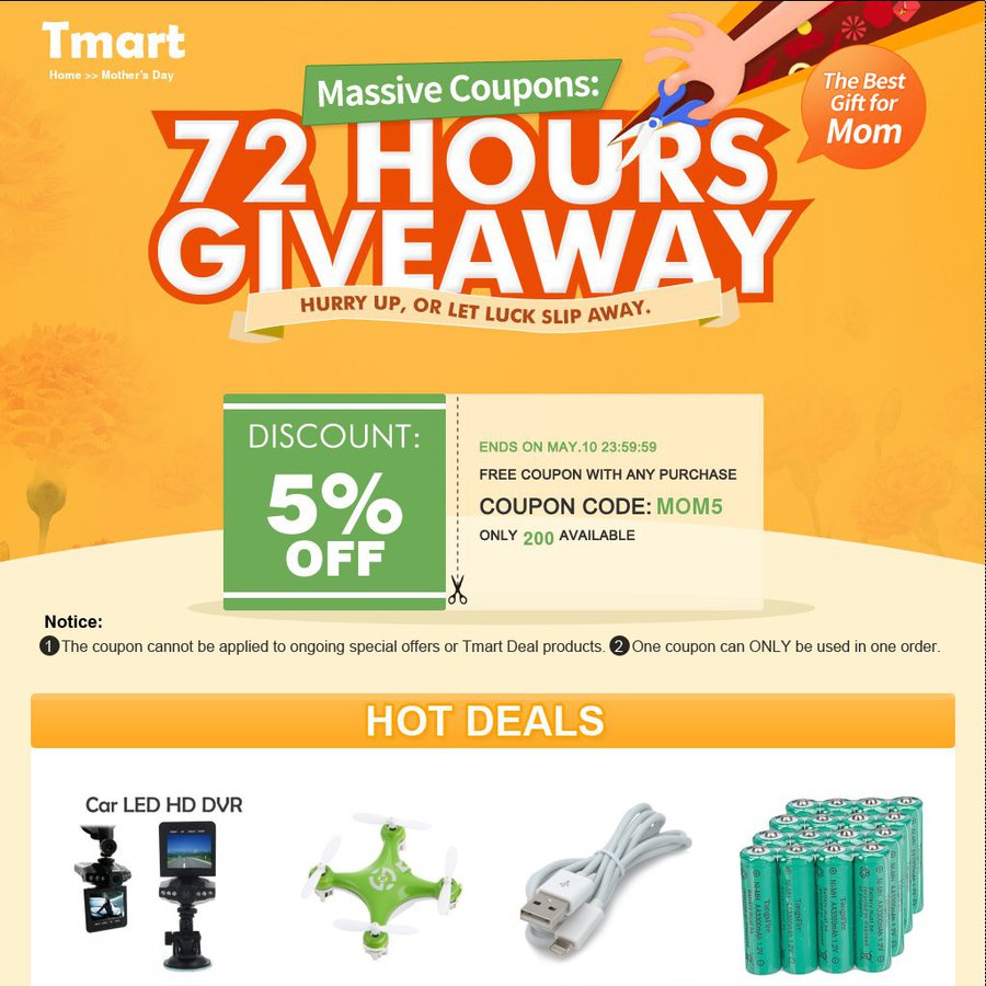 5% off on All Items @Tmart - ChoiceCheapies