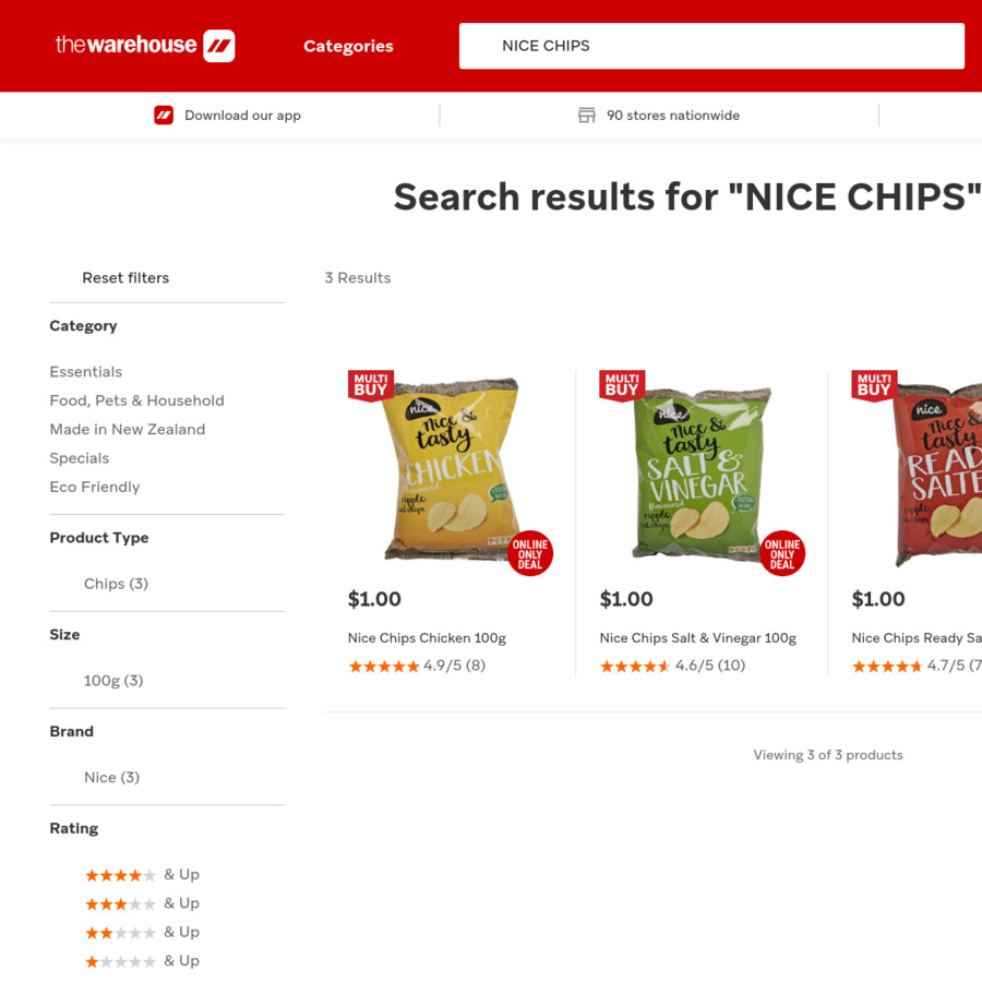Nice Chips 100g 14x Bags for $5 @ The Warehouse - ChoiceCheapies