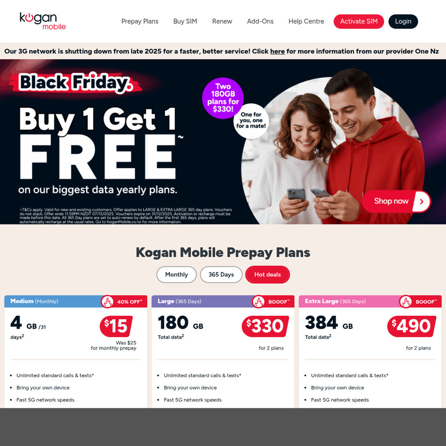 Buy 1 Get 1 Free Large ($330) or Extra Large ($490) Kogan Mobile 365 ...