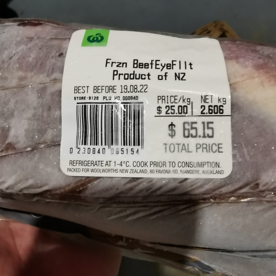 Frozen Beef Eye Fillet $25/kg @ Countdown, Greenlane - ChoiceCheapies