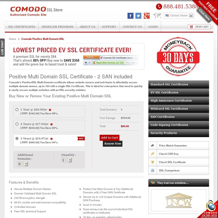 Comodo Positive Multi Domain SSL Certificate 1 Year at $18/Yr - ChoiceCheapies