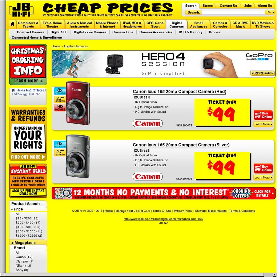 Canon IXUS 165 20MP Digital Camera $99 (Was $169) @ JB Hi-Fi ...