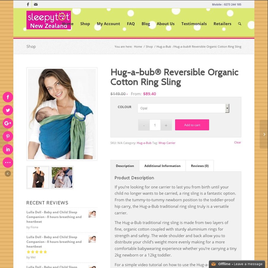 Hug-a-Bub Reversible Organic Cotton Ring Sling $89.40 @Sleepytot.co.nz ...