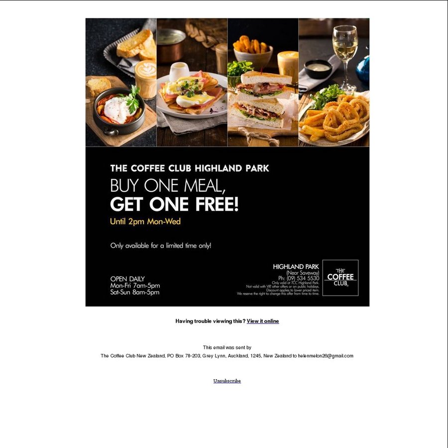 Buy 1 Meal, Get One Free @ Coffee Club, Highland Park - ChoiceCheapies
